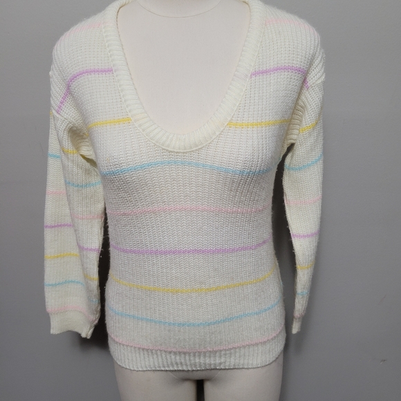 Vintage | Sweaters | Vintage Spunky 8s Pastel Stripe Vneck Sweater Size ...